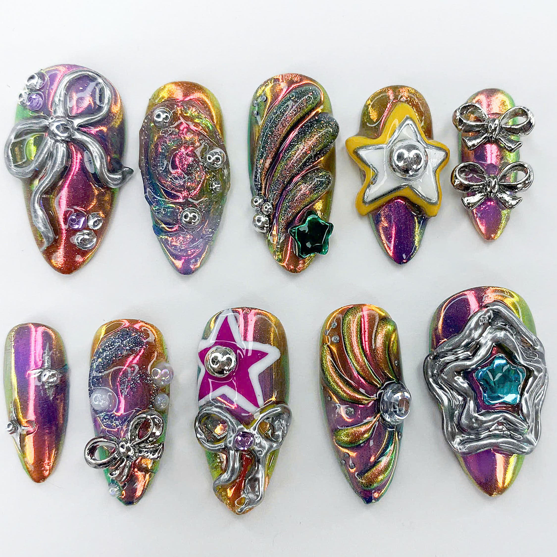 Freestyle Colorful Press On Nails Star Chrome Fantasy Set – Lisa Nail Art